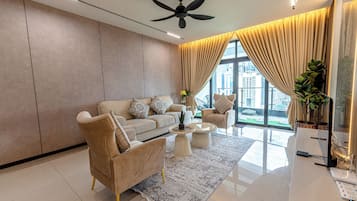 Apartamento design, 3 quartos, vista para a cidade | Área de estar