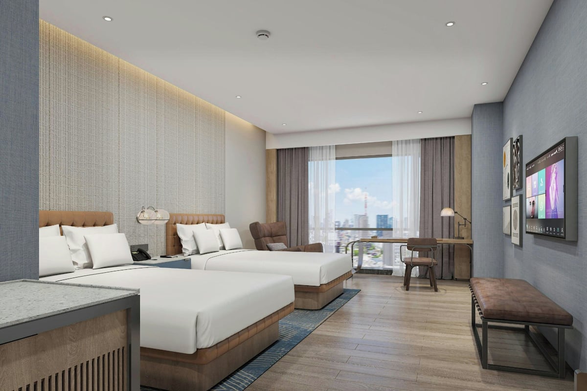 Quarto premier, 2 camas de casal, vista para a cidade