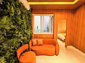 Apartamento Design, cozinha, vista para o pátio | Sala de estar