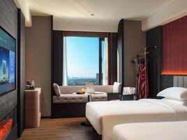 Quarto duplo superluxo, vista para a cidade | Roupas de cama de algodão egípcio, roupas de cama premium