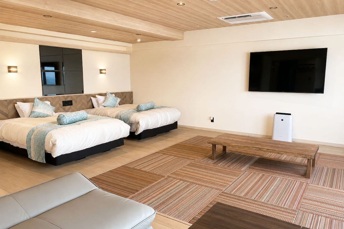 Suite, vista para o oceano (w/Semi-open-air bath) | Secretária, Wi-fi grátis, roupa de cama fornecida