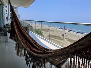 Apartamento luxo, sacada, vista para a praia | Área da propriedade