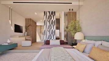 Family Suite with Private Pool Sea View | Cortinas/cortinados opacos, Wi-fi grátis, roupa de cama fornecida 