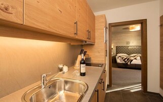 Estúdio, sacada, vista para a montanha (Jägerstube) | Cozinha privada | Geladeira, micro-ondas, cooktop, lava-louças