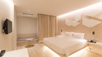 Quarto (Smart Deluxe King Room) | Roupas de cama de algodão egípcio, roupas de cama premium, frigobar