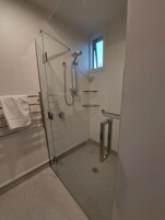 Apartamento Básico, 2 quartos | Casa de banho | Um polibã, artigos de higiene pessoal grátis, um secador de cabelo 