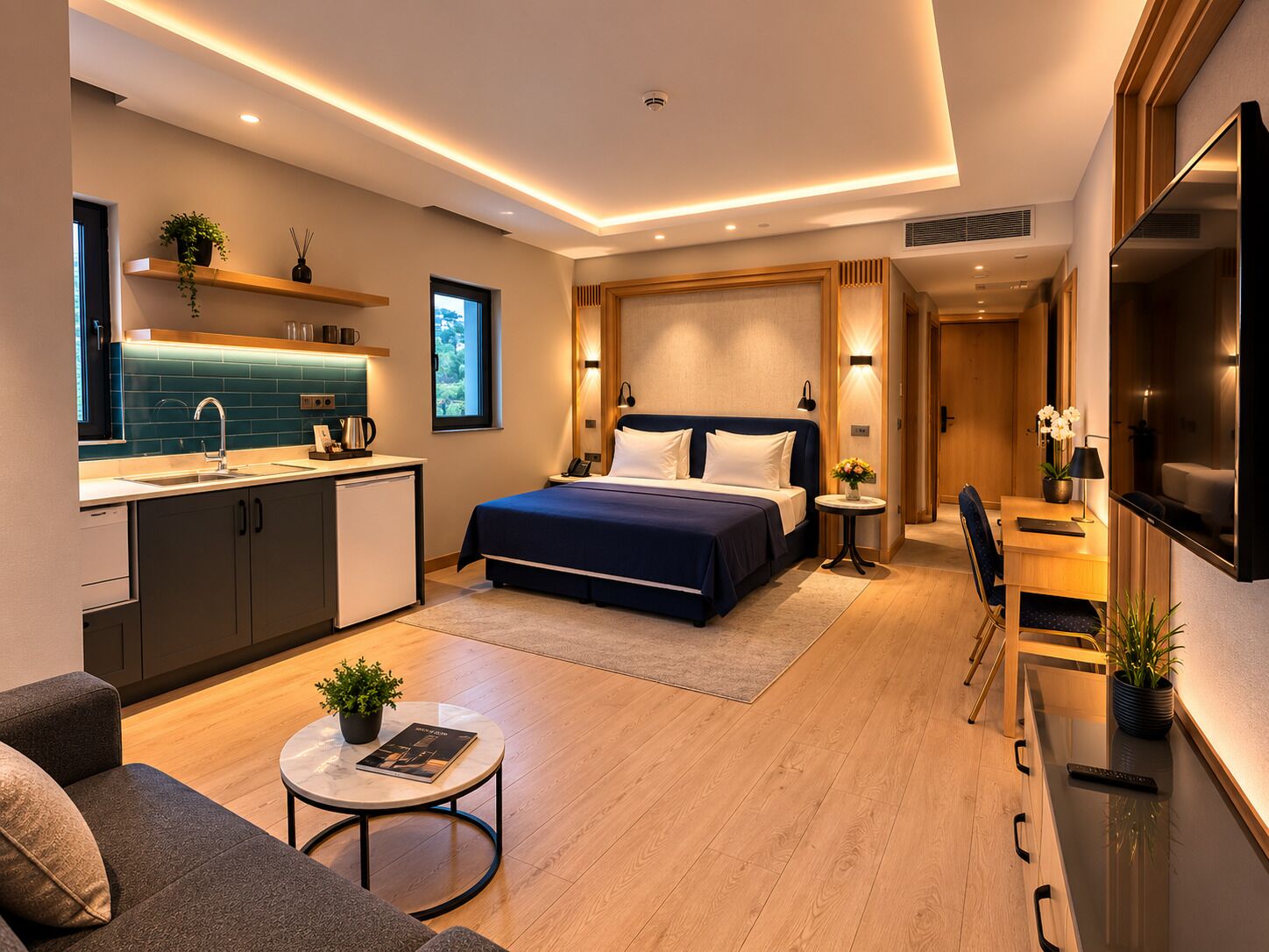Suite Júnior, Vista para a cidade | Roupa de alta qualidade, camas de colchão Select Comfort, secretária 