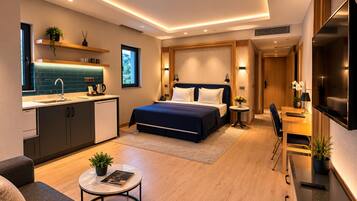 Suite Júnior, Vista para a cidade | Roupa de alta qualidade, camas de colchão Select Comfort, secretária