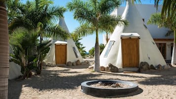 Cabana de Madeira de Luxo, varanda, vista para a praia | Exterior