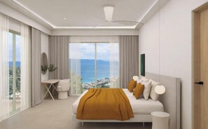 Quarto casal ou duplo superior, sacada, vista parcial para o mar | Cofres nos quartos, cortinas blackout, quartos à prova de som