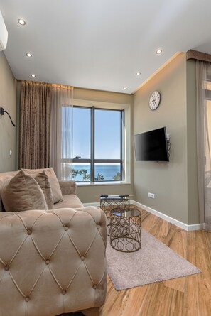 Apartamento de Luxo, varanda, vista para o mar | Sala de estar