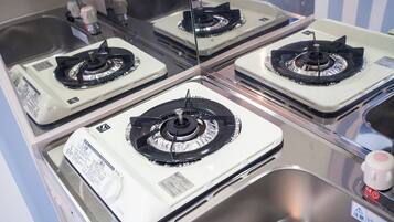 Apartamento Básico, 2 camas individuais, não fumadores | Kitchenette privada | Um frigorífico, um micro-ondas, uma placa de cozinha