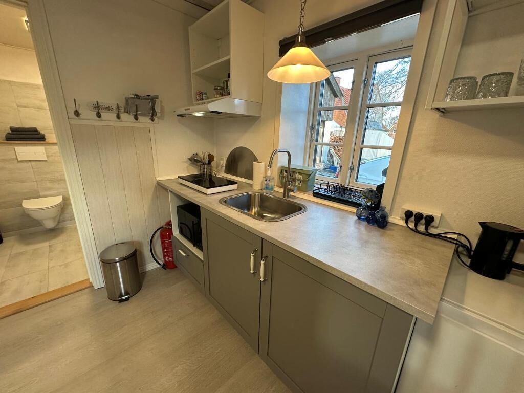 Estúdio Familiar, pátio, vista para o pátio | Cozinha privada | Um frigorífico, um micro-ondas, uma cafeteira/bule 
