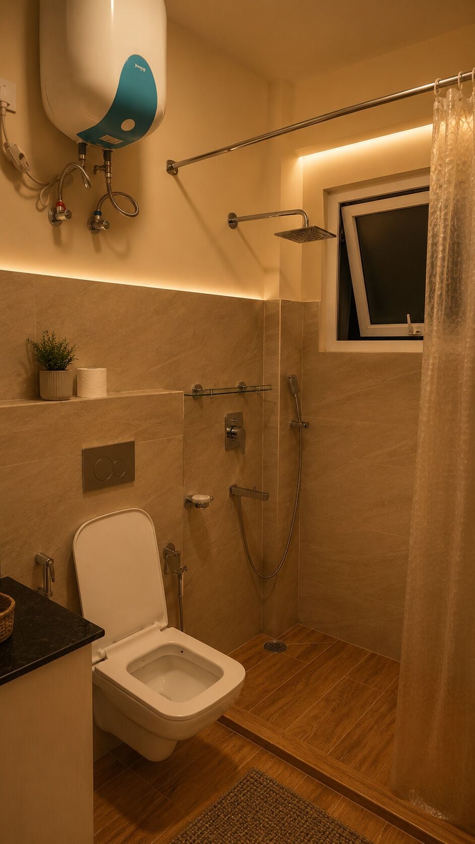 Quarto Duplo ou Twin Comfort, pátio, vista para a colina | Casa de banho | Um polibã, toalhas fornecidas, sabão, champô 