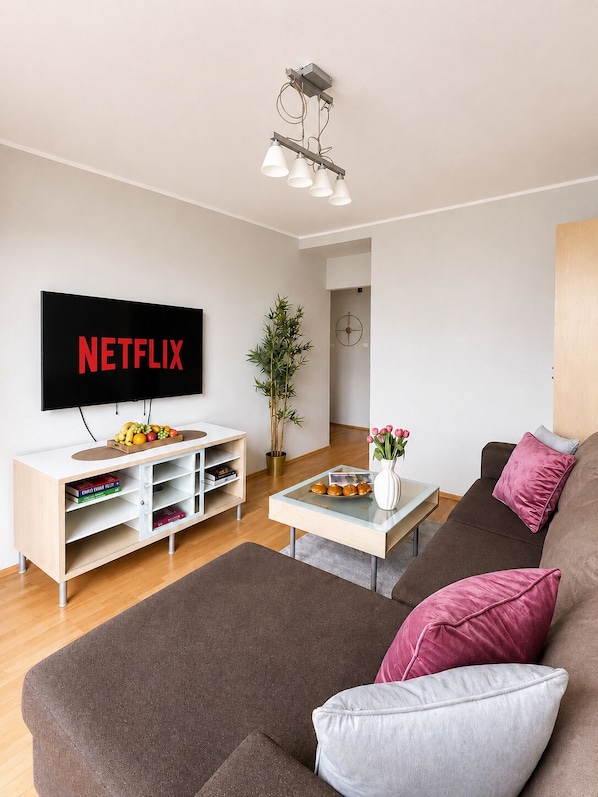 Apartamento Comfort, Vista para a cidade | Sala de estar | Televisor de ecrã plano de 40 polegadas com canais via satélite