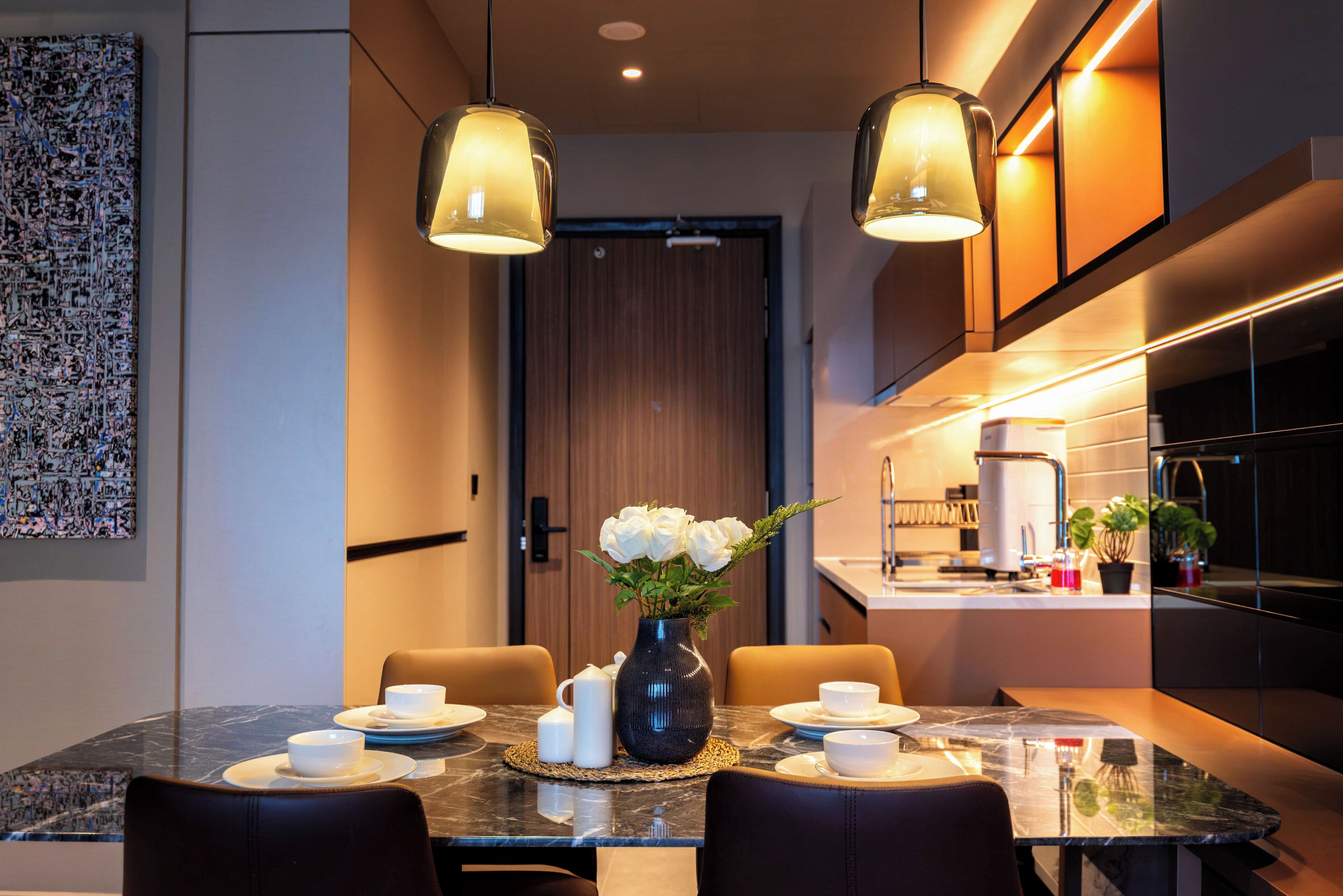 Suíte luxo, sacada, vista para a montanha | Cozinha privada