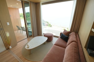 Quarto Duplo Superior, vista para o oceano | Sala de estar