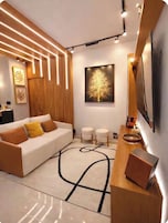 Apartamento luxo, ar-condicionado, vista parcial para o lago | Área de estar