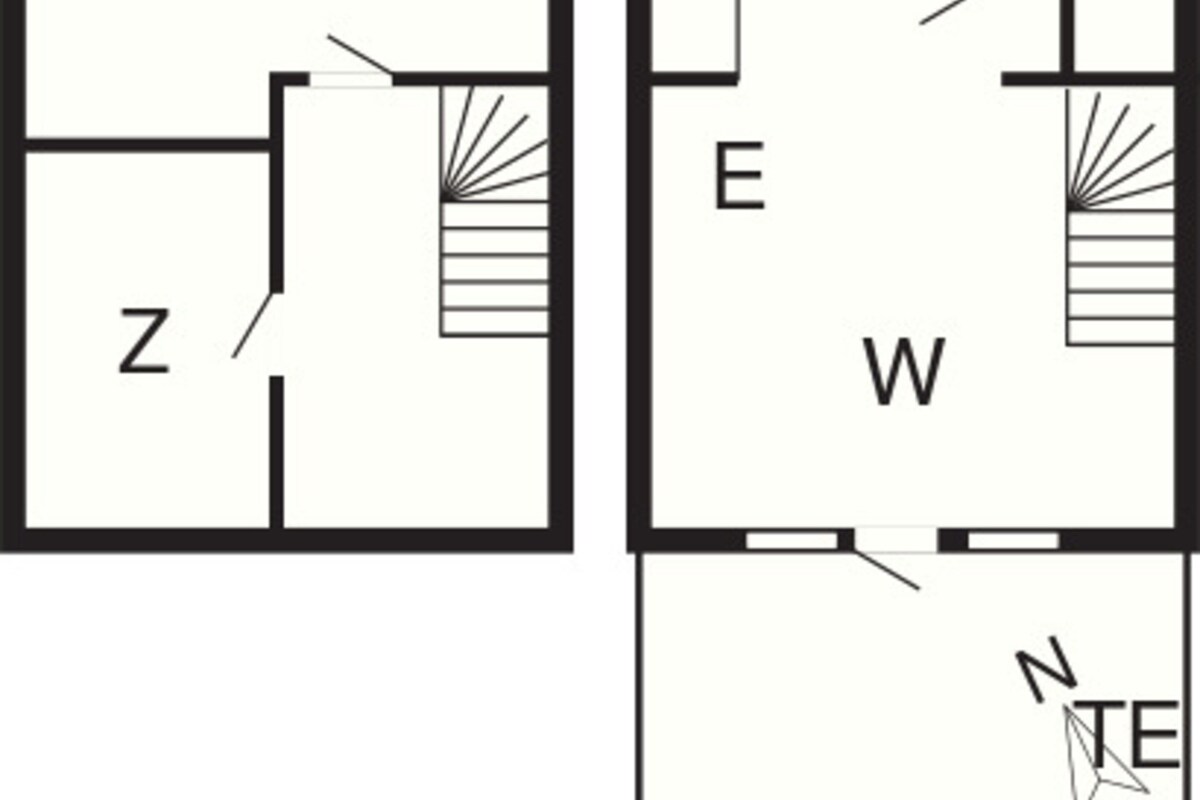 Planta baixa com quartos identificados: Z, K, E, W e B.