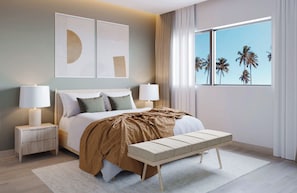 Apartamento, 3 quartos, vista para o oceano | Roupas de cama premium, espaço de trabalho para notebook