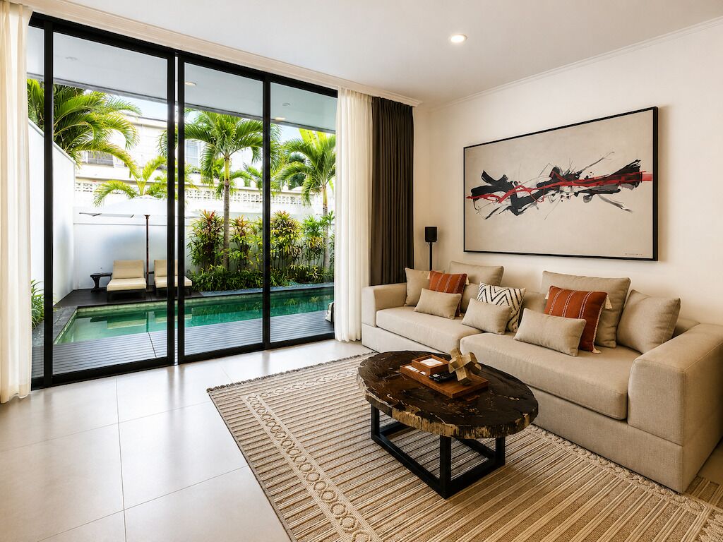 Vila luxo, vista para o jardim | Área de estar