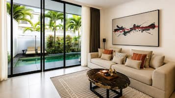 Vila luxo, vista para o jardim | Área de estar