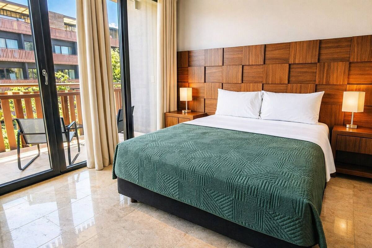 Apartamento Deluxe, varanda, vista para o pátio | Cortinas/cortinados opacos, ferro/tábua de engomar, Wi-fi grátis