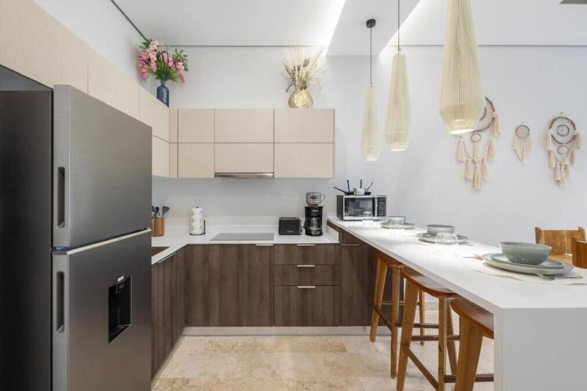 Apartamento Deluxe, 2 quartos, varanda, vista para o pátio | Cozinha privada
