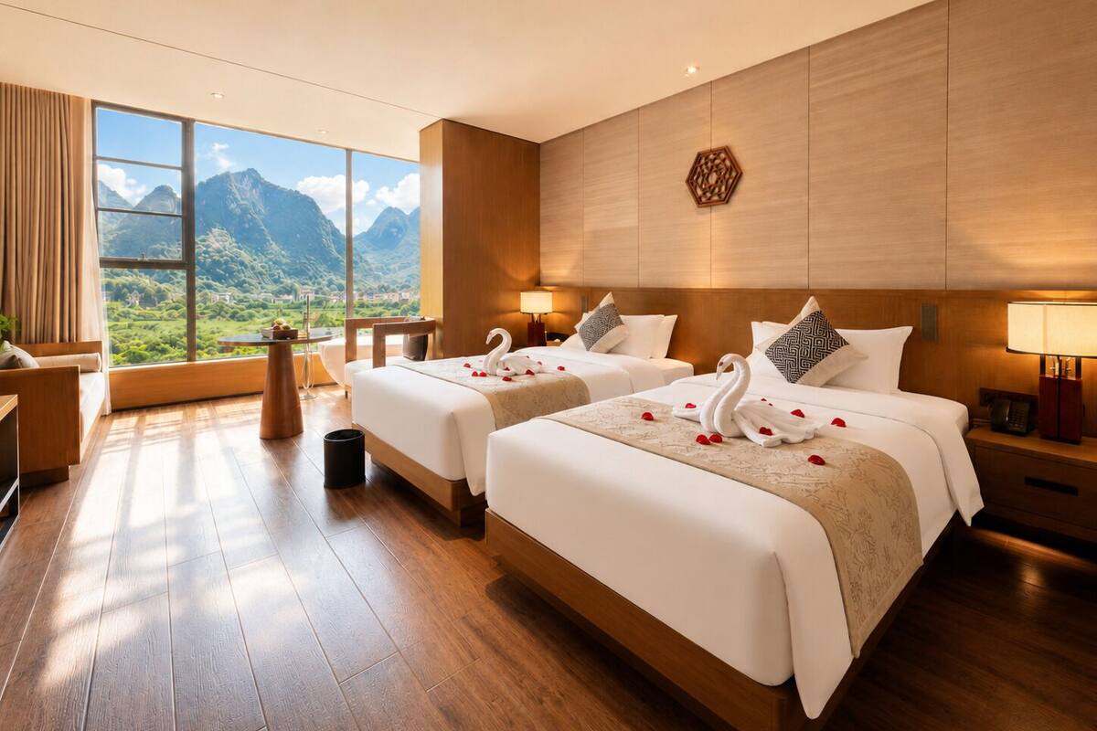Quarto Twin de Luxo | Roupa de alta qualidade, camas de colchão viscoelástico, minibar grátis 