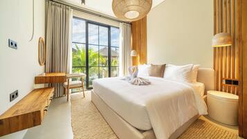Villa Premium, 2 quartos, piscina privativa | Lençóis de algodão egípcio, roupa de alta qualidade, cofre no quarto