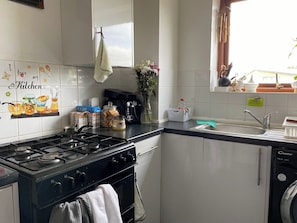 Um frigorífico, um micro-ondas, um forno, uma placa de cozinha