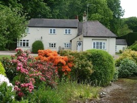 Uma casa de dois andares com um jardim na frente.