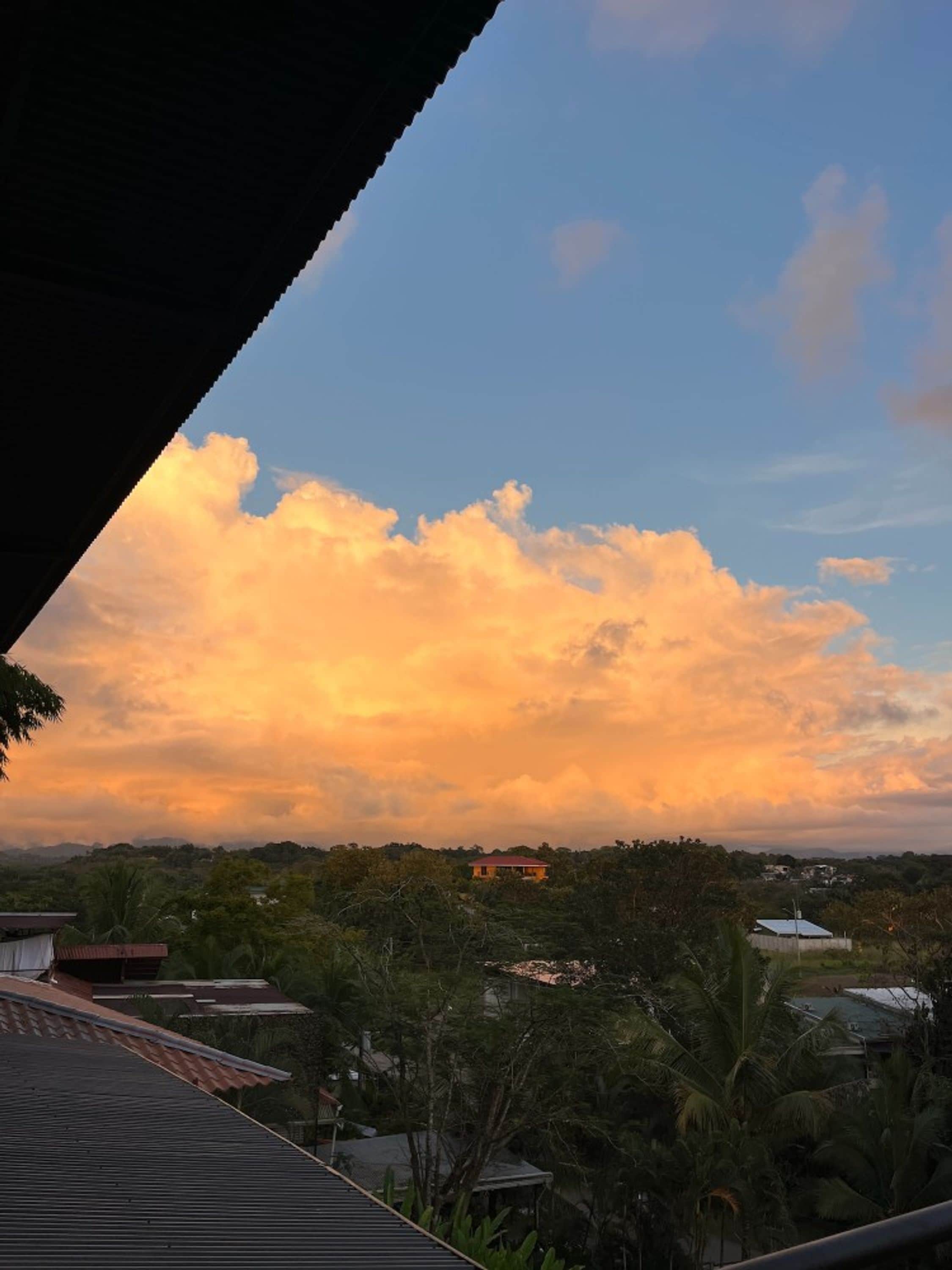 Área residencial com casas rodeadas de vegetação e céu claro.