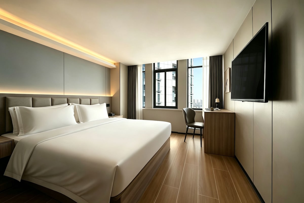 Quarto casal superior | Escrivaninha, Wi-Fi de cortesia