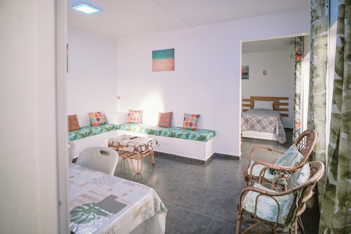Apartamento econômico, vista para o jardim | Cofres nos quartos, ferros/tábuas de passar roupa, Wi-Fi de cortesia