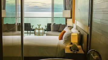 Quarto luxo, 1 cama King, vista para o mar | Roupas de cama de algodão egípcio, roupas de cama premium, frigobar