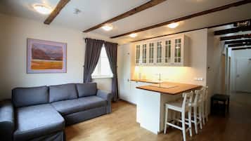 Apartamento Superior (Loft Bed) | Cozinha privada | Um frigorífico/congelador grande, um micro-ondas, um forno