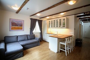 Apartamento Superior (Loft Bed) | Cozinha privada | Um frigorífico/congelador grande, um micro-ondas, um forno 