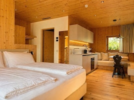 Chalé, sauna | Sala de estar
