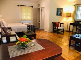 Quarto casal, cozinha americana (Garden View Bure) | Área de estar | TV de tela plana, DVD player