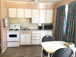 Quarto Duplo Económico, 2 camas queen-size, kitchenette | Cozinha privada | Um frigorífico, um micro-ondas (a pedido), uma cafeteira/bule 