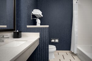 Secador de cabelo, toalhas de banho, papel higiênico 