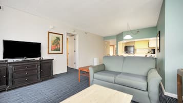 Apartamento Standard, 2 quartos, vista para o oceano | Sala | TV de ecrã plano, leitor de DVD