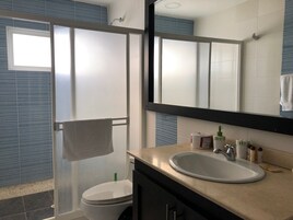 Apartamento, 1 quarto | Casa de banho | Um polibã, um secador de cabelo (mediante pedido), toalhas fornecidas