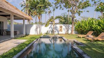 Villa, 3 quartos, vista para a piscina | Lençóis de algodão egípcio, roupa de alta qualidade