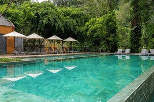 Piscina exterior, espreguiçadeiras 