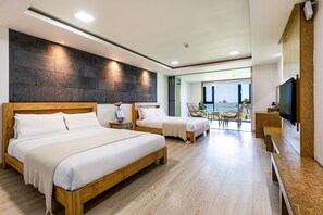 Quarto Familiar, vista para o oceano | Roupa de alta qualidade, minibar, secretária