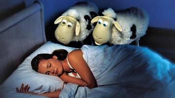Uma pessoa dormindo em uma cama com um cobertor azul.