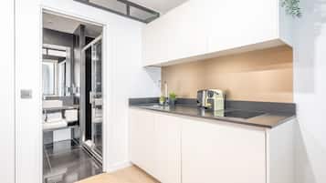 2 Bedroom apartment city view with balcony - 38m2 | Cozinha privada | Um frigorífico, um micro-ondas, uma placa de cozinha