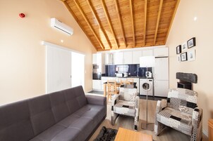 Casa, 1 quarto | Kitchenette privada | Um frigorífico/congelador grande, um micro-ondas, um forno 